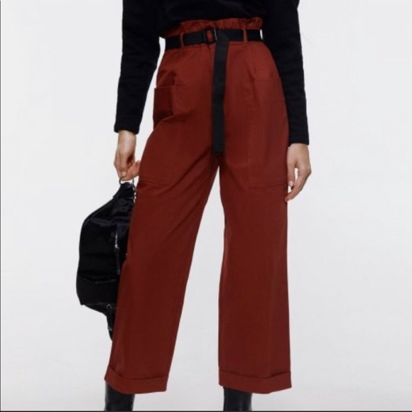 Zara | Pants & Jumpsuits | Zara Paperbag Trousers In Rust | Poshmark